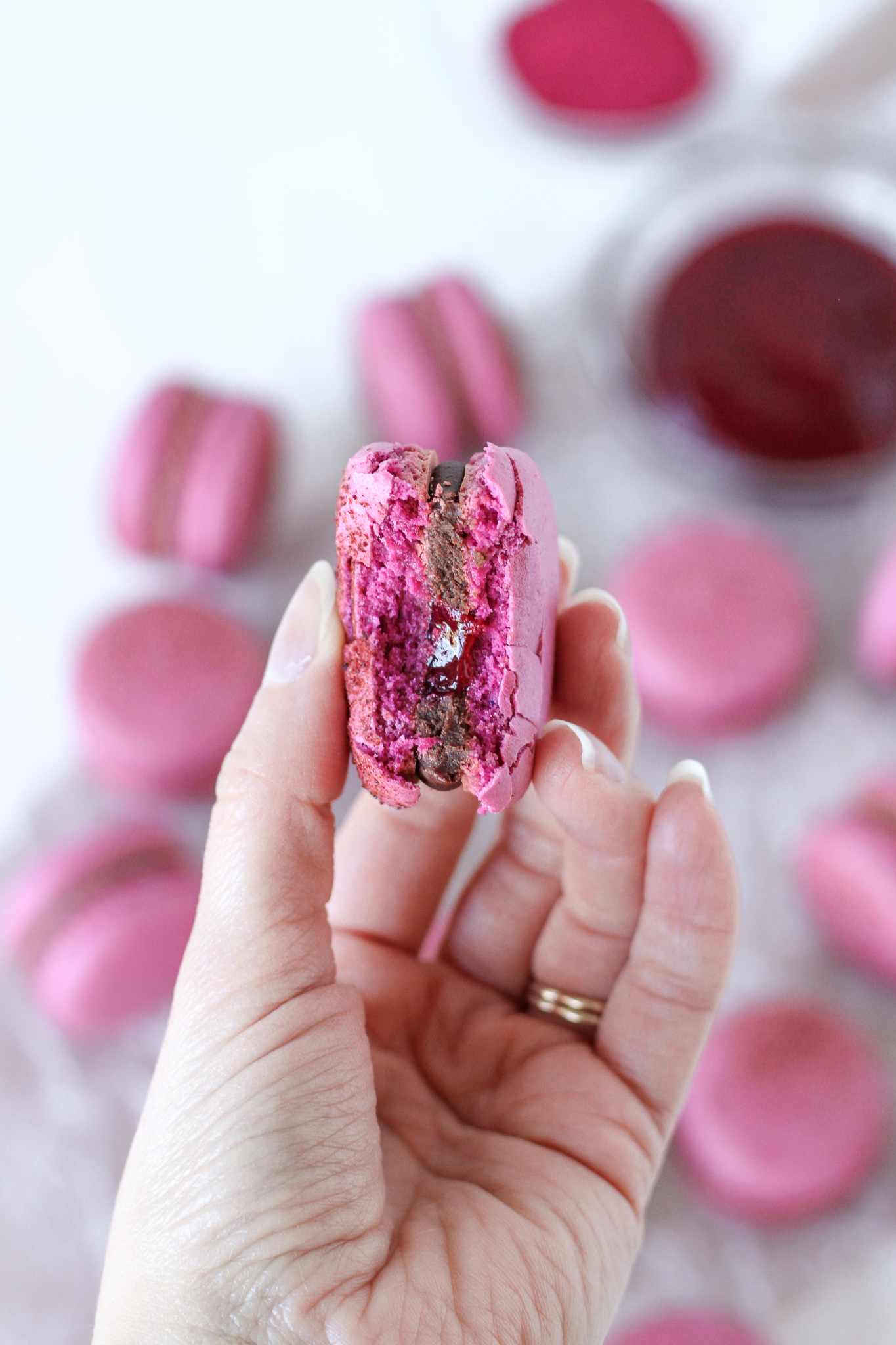 Chocolate Raspberry Macarons - Bakes and Blunders